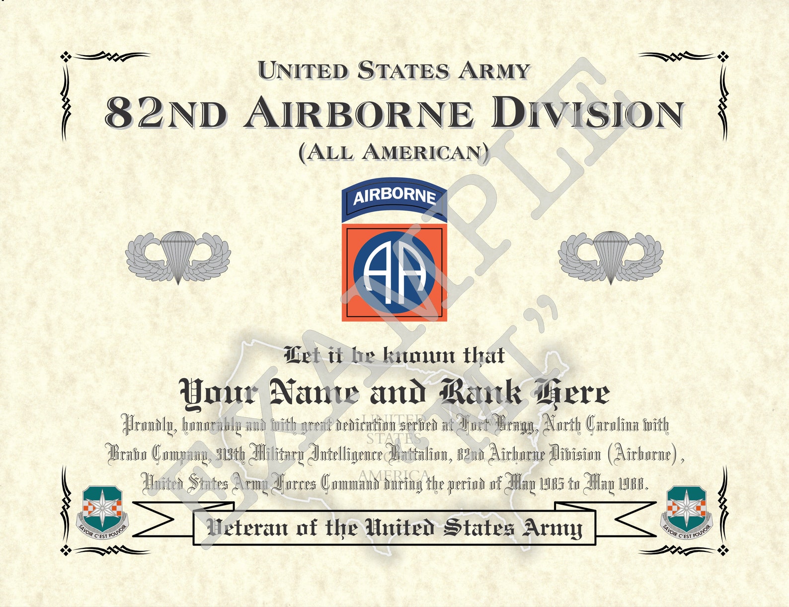 82nd Airborne ABN Division Certificate 8.5 X 11 - Etsy