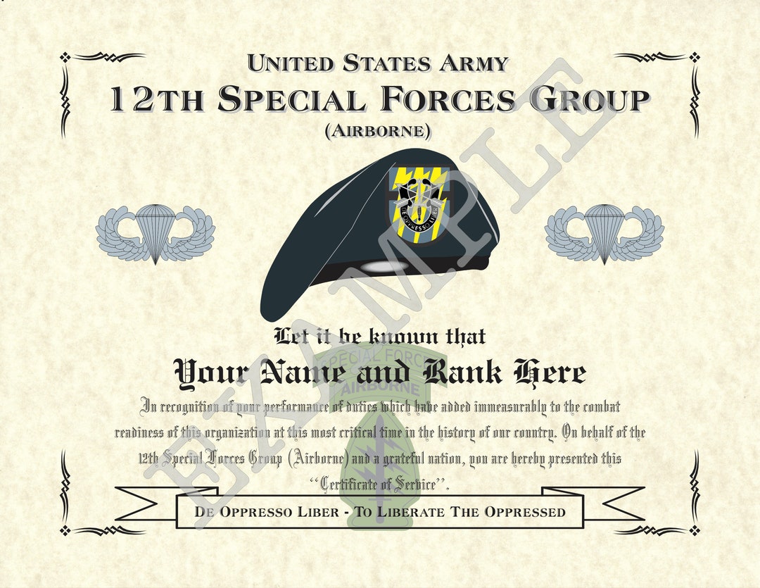 12th Special Forces Group (ABN) (ABN Badge), 8.5" X 11" Personalized ...