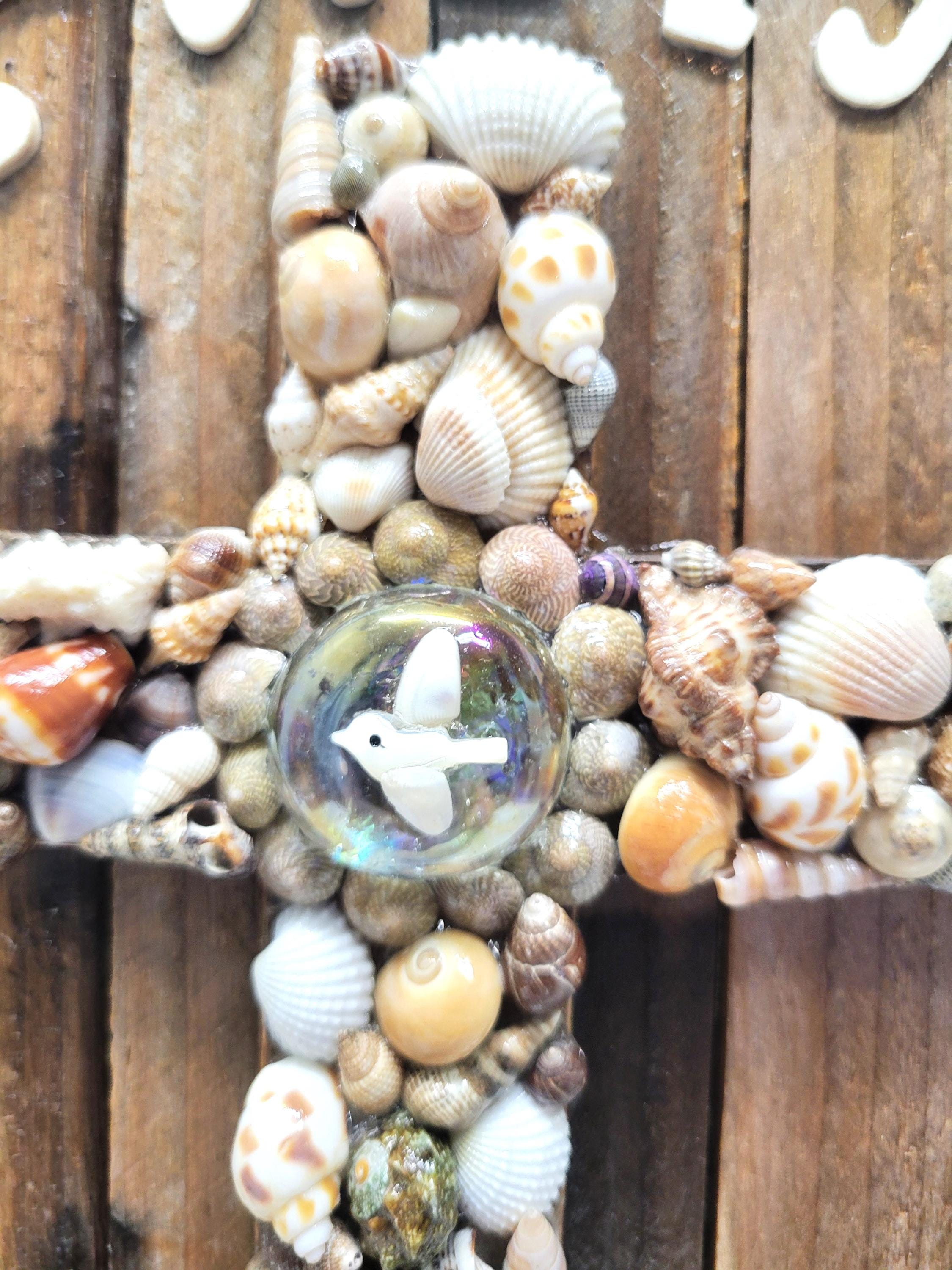 Faith Over Fear Natural Seashell Cross With Holy Spirit Dove on ...