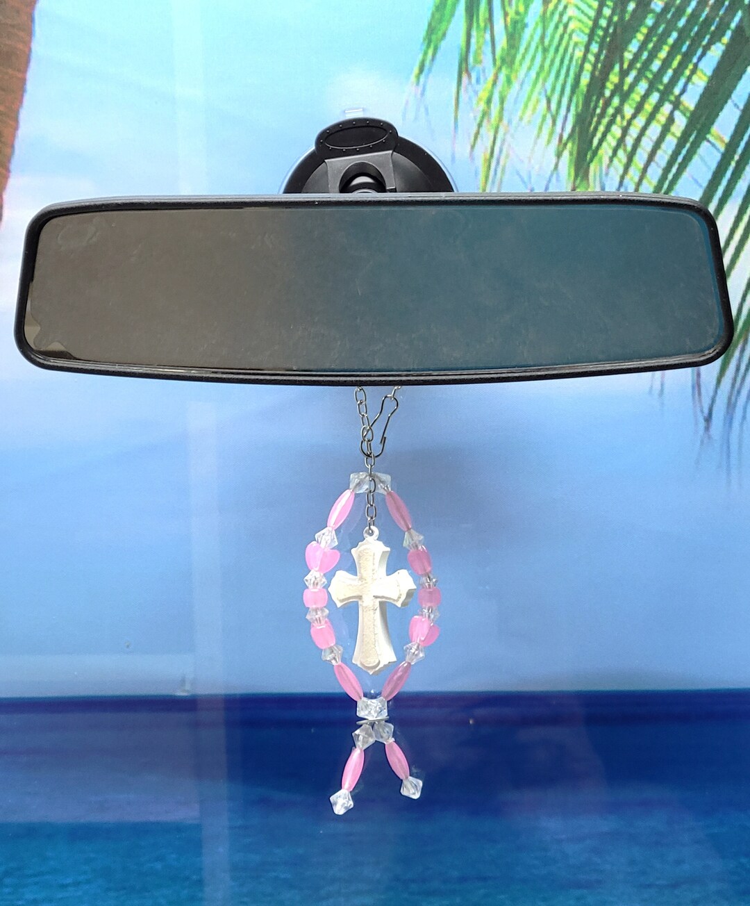New Smaller Size Rearview Mirror Hanging Glow in the Dark Beaded Car ...
