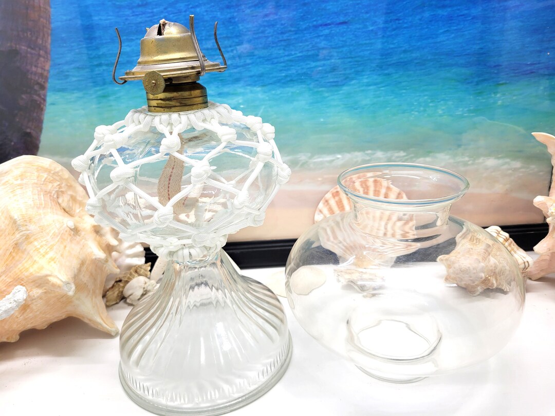 Nautical Updated Antique Kerosene Oil Lamp With White Hand Knotted Fish ...