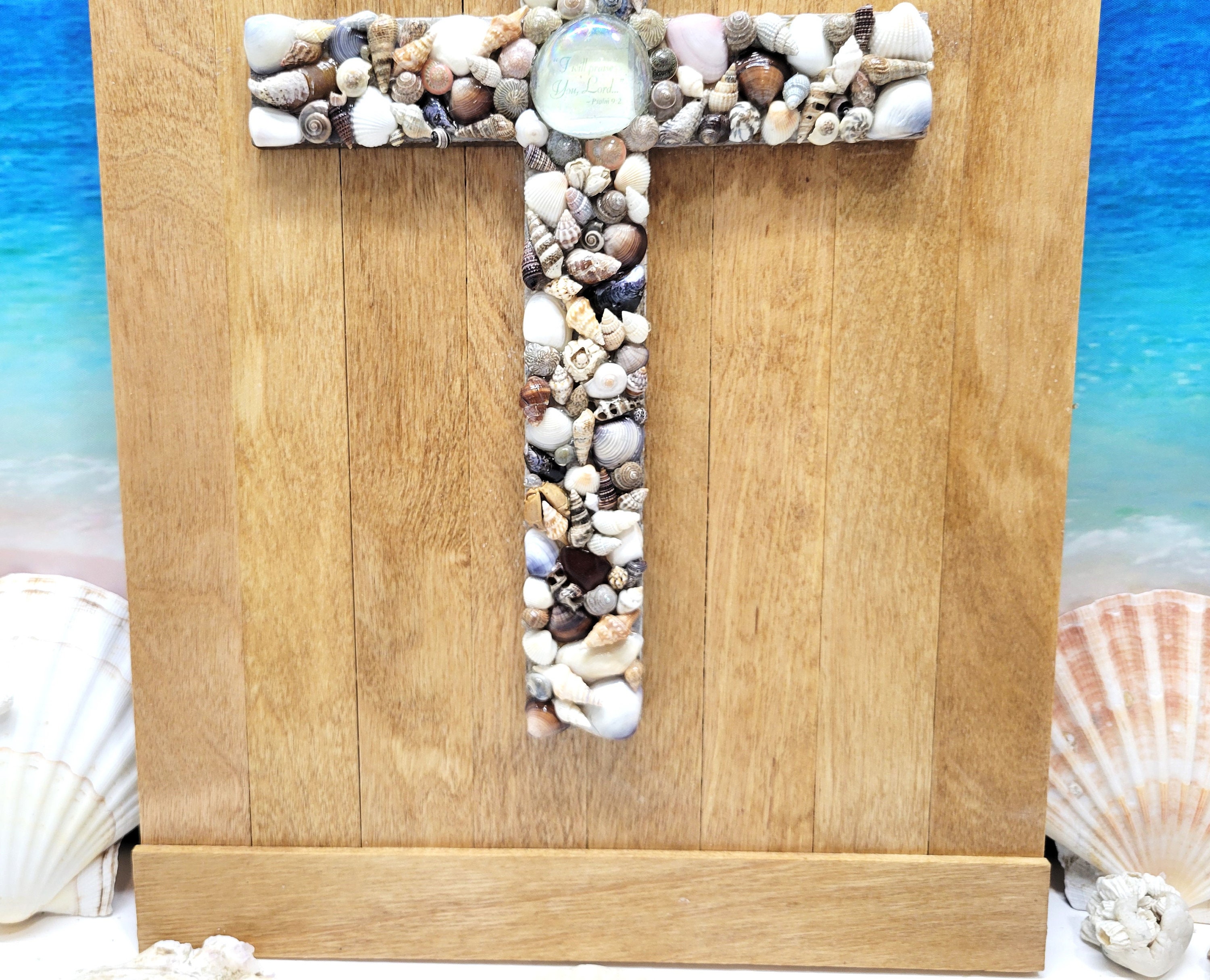 Large Natural Sea Shell Cross on Stained and Sealed Wood - Etsy