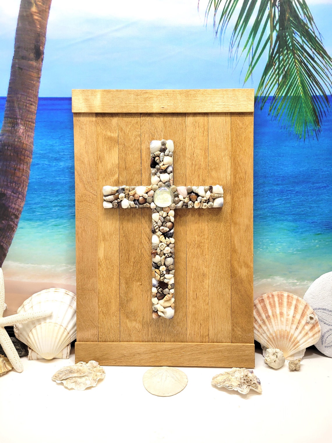 Large Natural Sea Shell Cross on Stained and Sealed Wood - Etsy