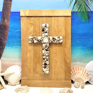 Large Natural Sea Shell Cross on Stained and Sealed Wood - Etsy