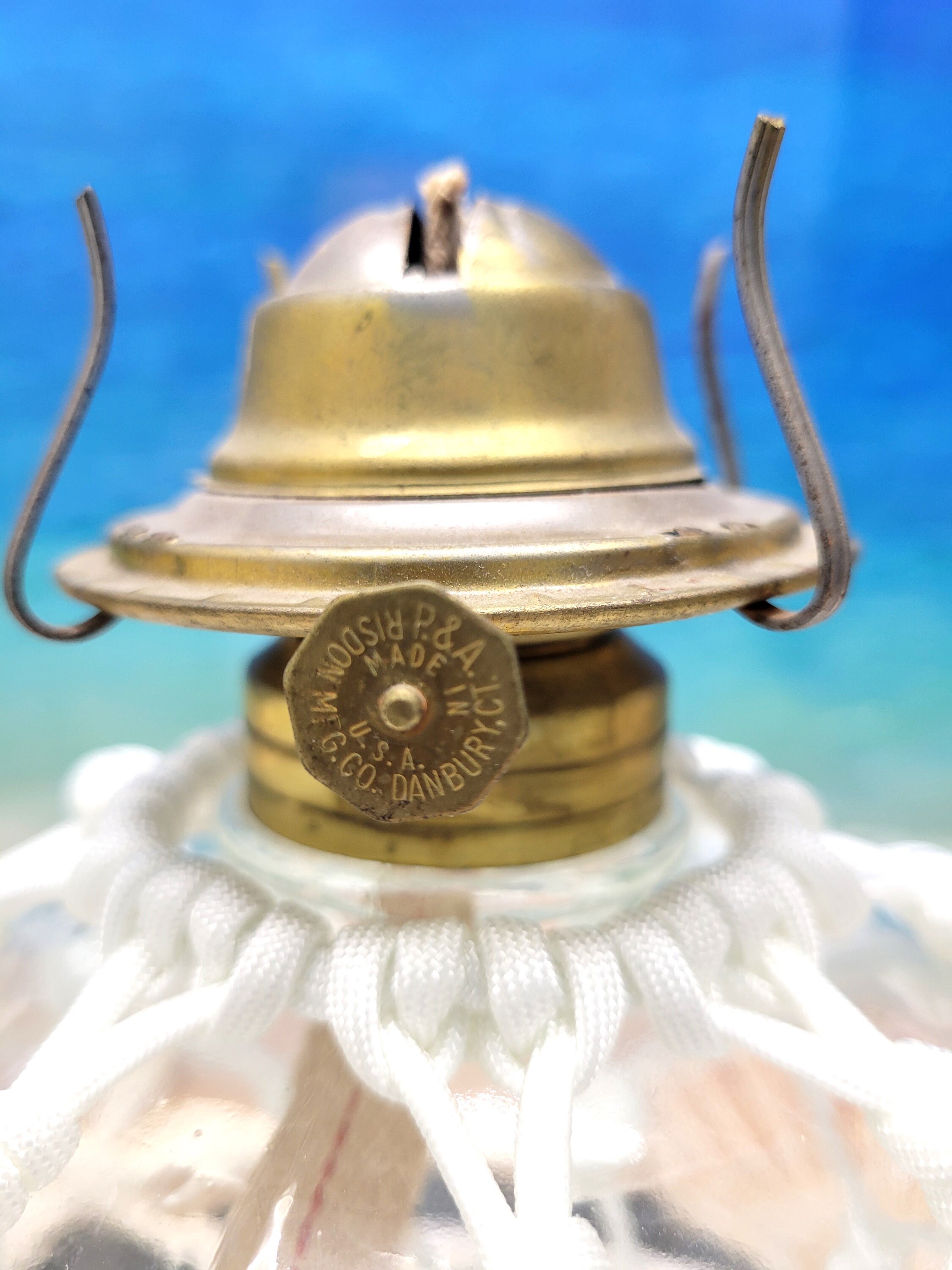 Nautical Updated Antique Kerosene Oil Lamp With White Hand Knotted Fish ...