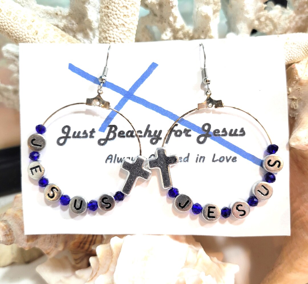 Large Hoop Earrings With Jesus Crosses and Crystals - Etsy