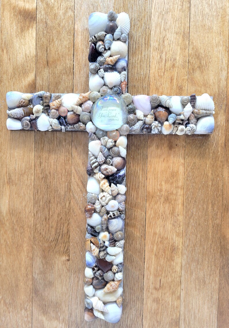 Large Natural Sea Shell Cross on Stained and Sealed Wood - Etsy