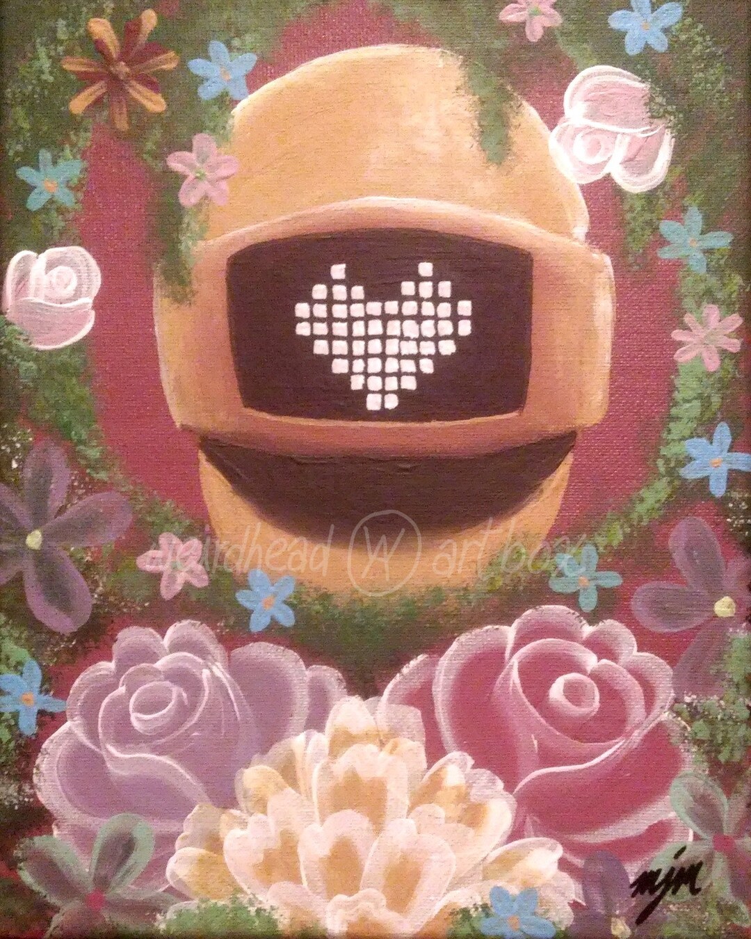 Flowerbot 3000: 10" X 8" Painting on Canvas/ Reproduction Print - Etsy
