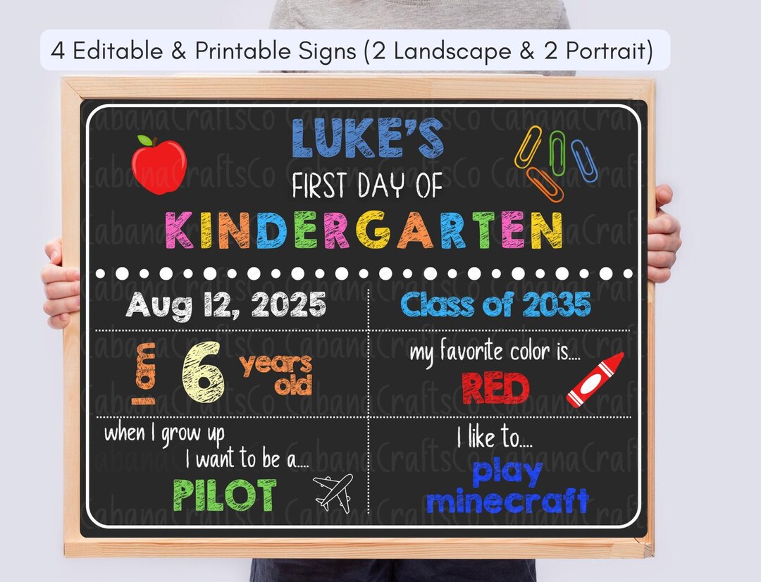 Editable Chalkboard First Day of School Sign: Canva Template (printable ...