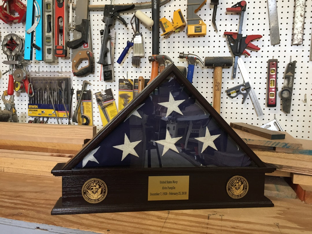Military Funeral 5x9 Flag Case Pedestal With Engraved Plaque and Branch ...