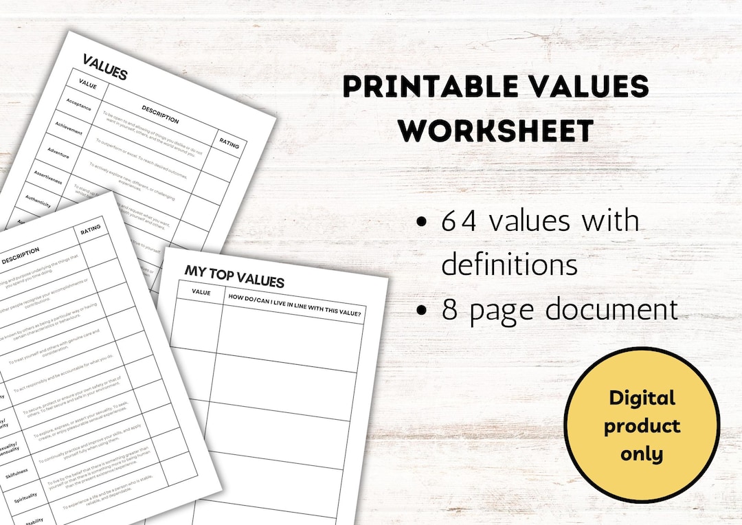 Values Worksheet Printable - DIGITAL DOWNLOAD - Etsy