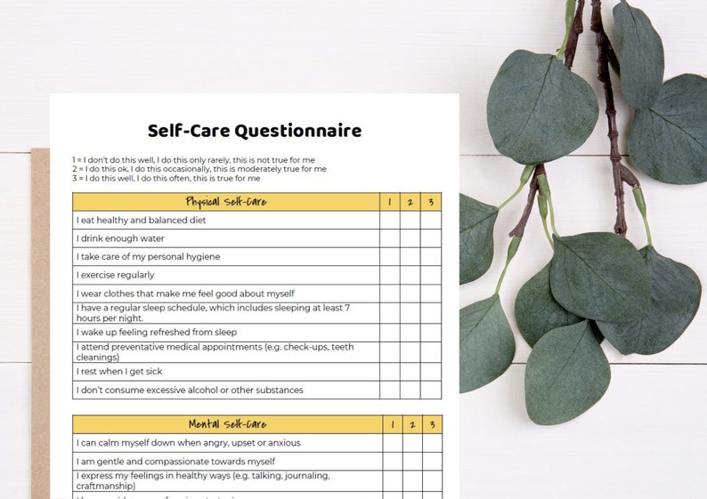 Self-care Questionnaire - DIGITAL DOWNLOAD - Etsy