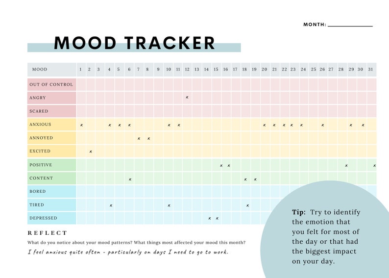 Mood Tracker Printable - DIGITAL DOWNLOAD - Etsy