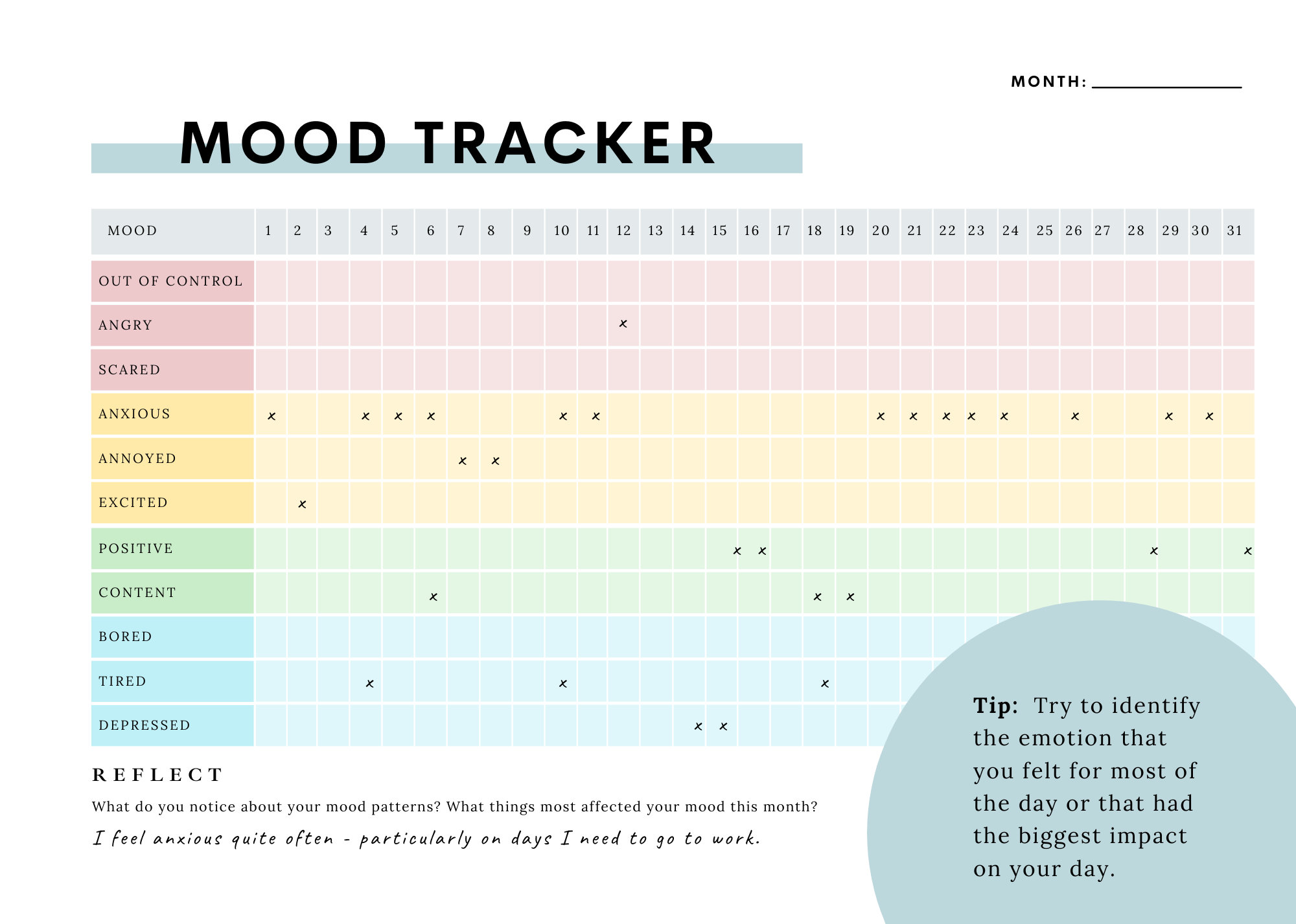 Mood Tracker Printable - DIGITAL DOWNLOAD - Etsy