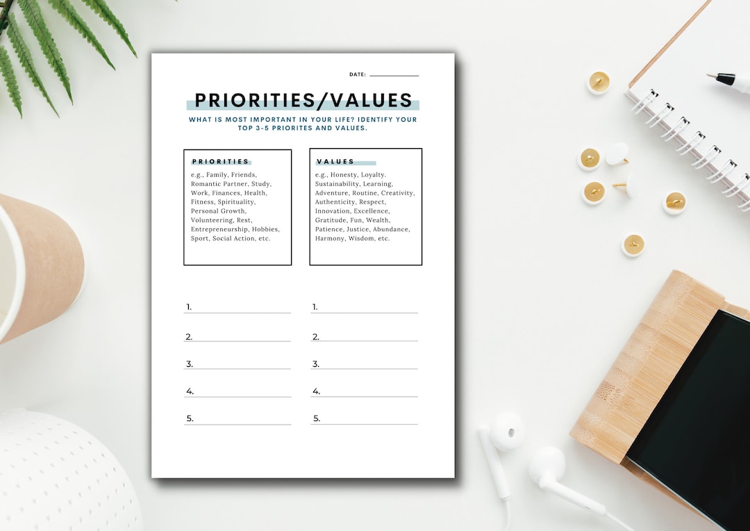 Priorities and Values Worksheet - DIGITAL DOWNLOAD - Etsy