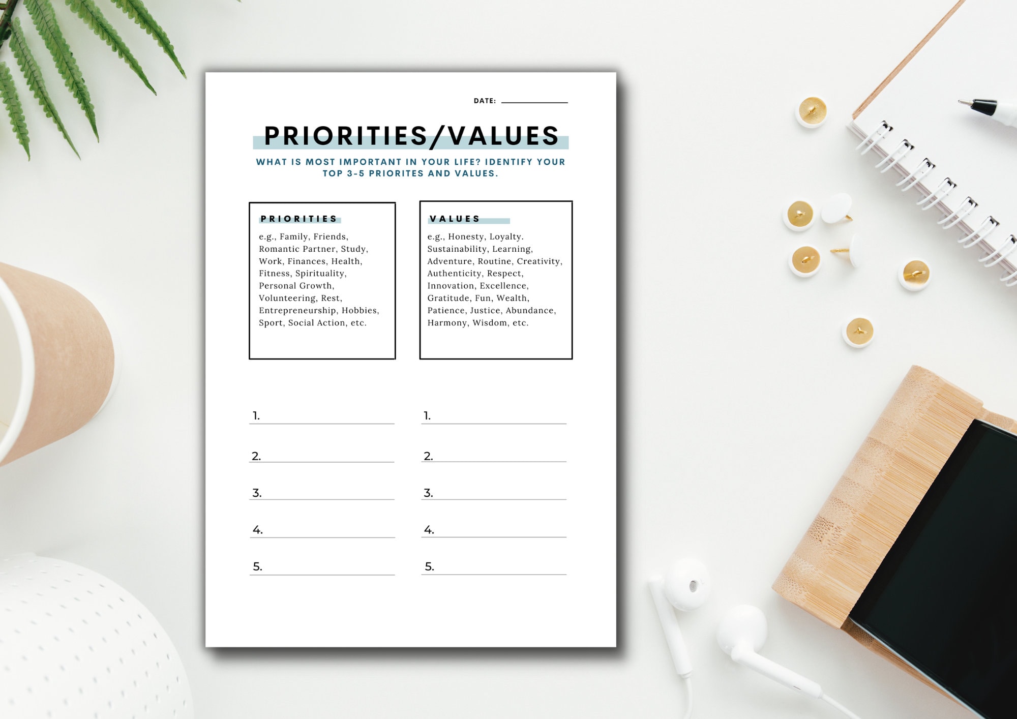 Priorities and Values Worksheet DIGITAL DOWNLOAD - Etsy