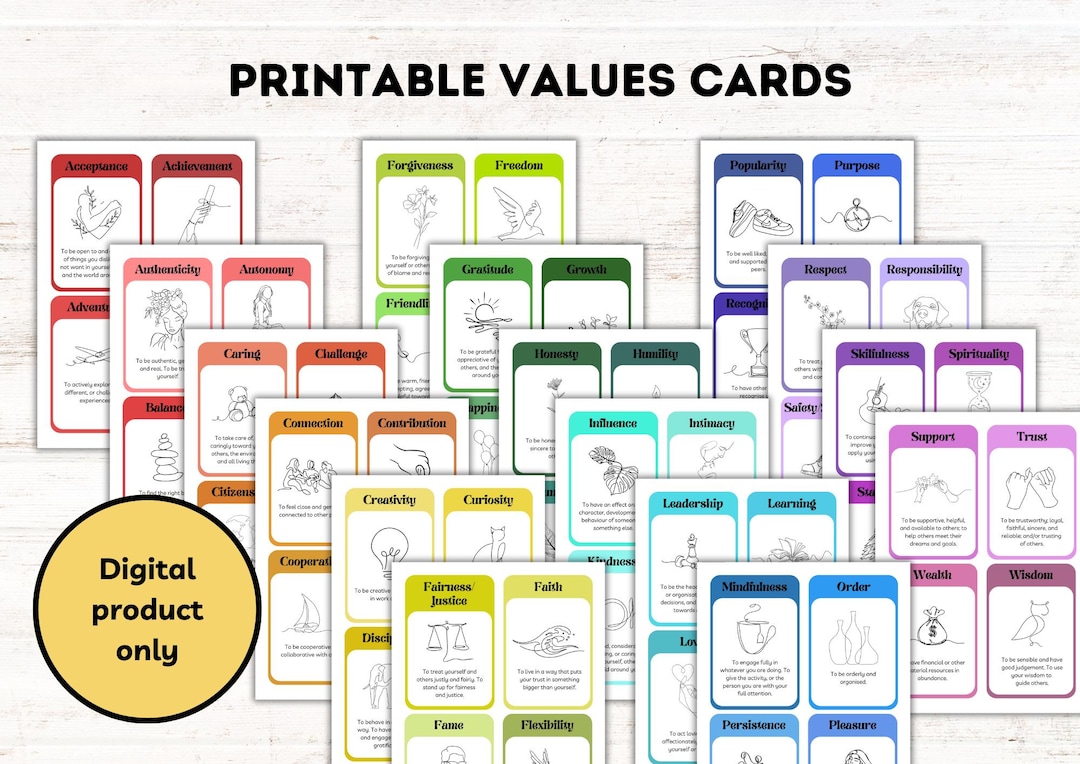 Values Cards Printable - DIGITAL DOWNLOAD - Etsy