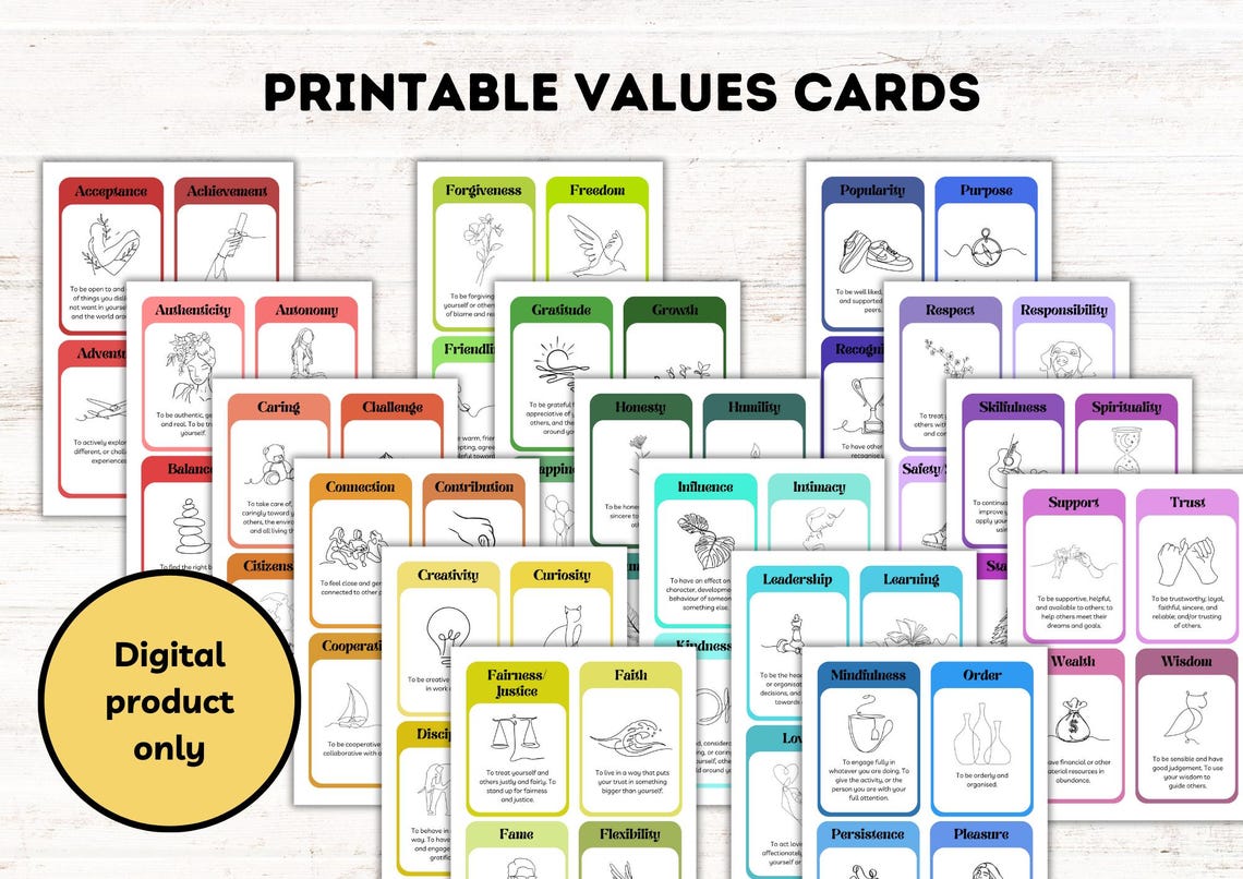 Values Cards Printable - DIGITAL DOWNLOAD - Etsy