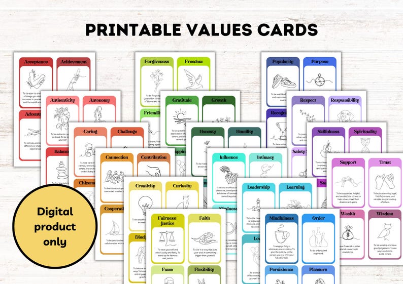 Values Cards Printable - DIGITAL DOWNLOAD - Etsy