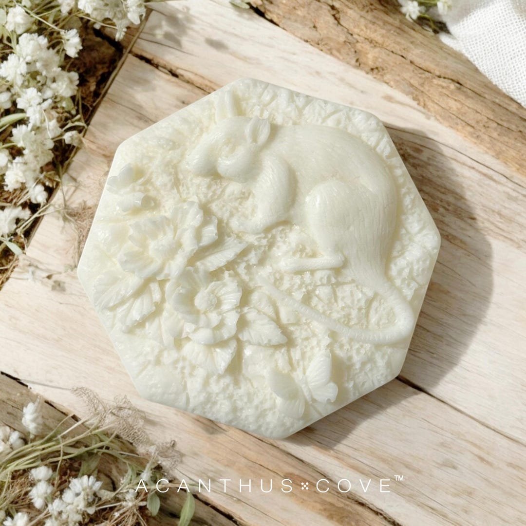 Mouse and Floral Design Soap Belgian Linen Scent 3.5 Oz Goats Milk Soap ...