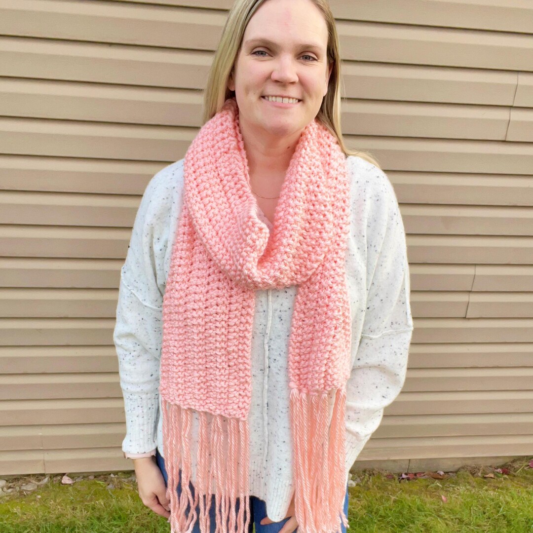 Light Pink Knit Scarf, Ribbed, Baby Pink Scarf, Long Knitted Scarf ...