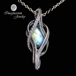 Helix, Copper Wire Wrapped and Woven Double Bail Faceted Labradorite ...