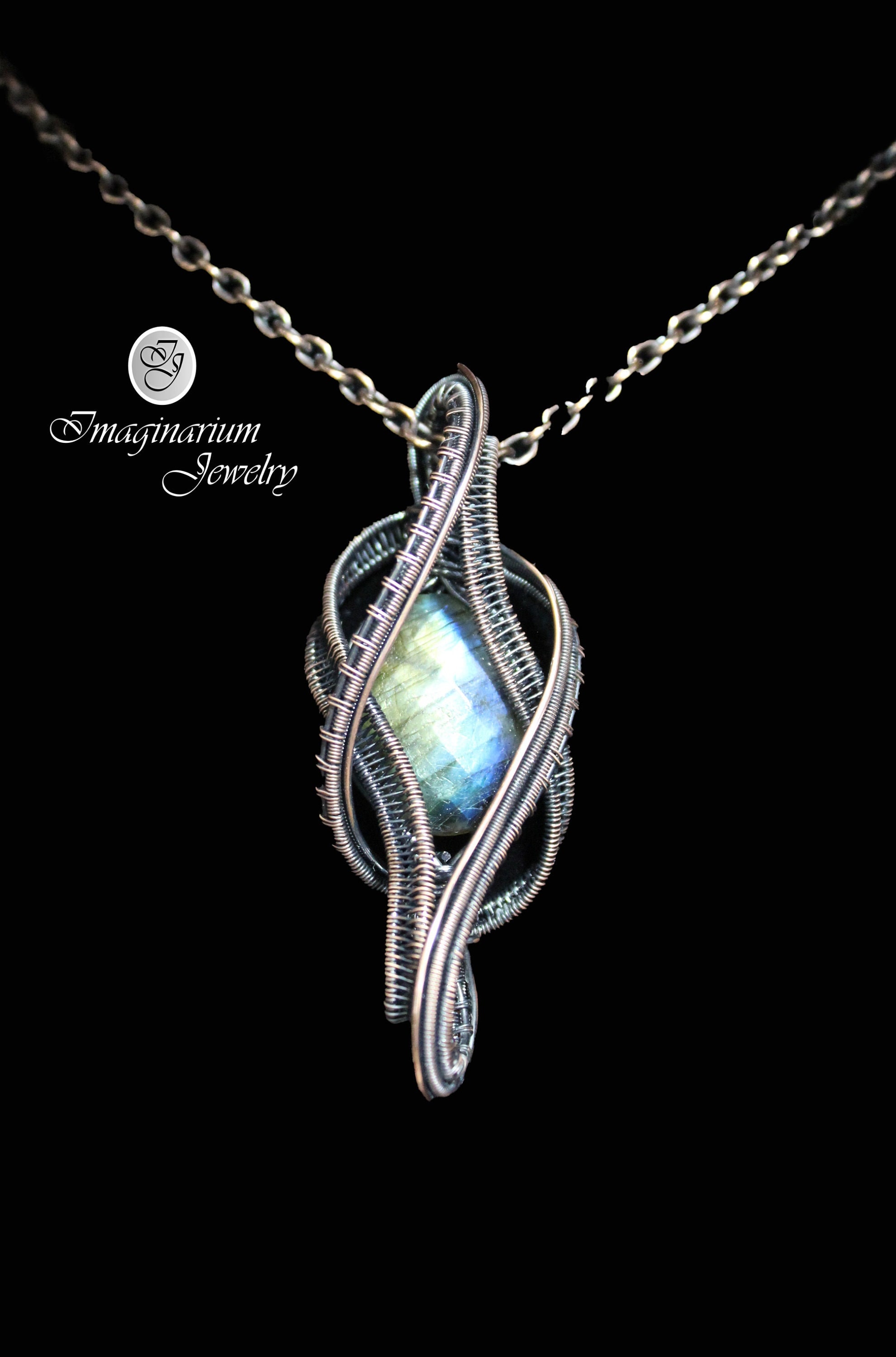 Helix, Copper Wire Wrapped and Woven Double Bail Faceted Labradorite ...