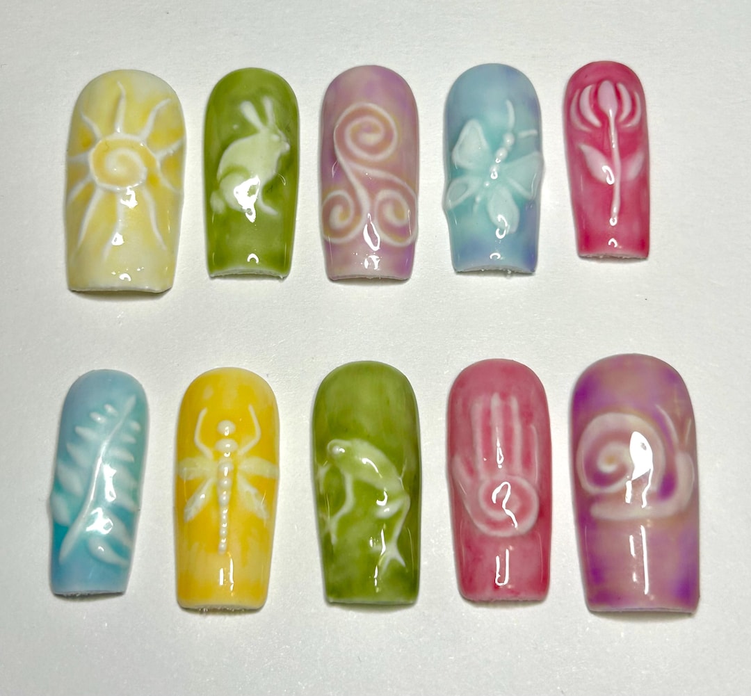 Handmade Ceramic Tile Press on Nails: Reusable Luxury Nail Art - Etsy