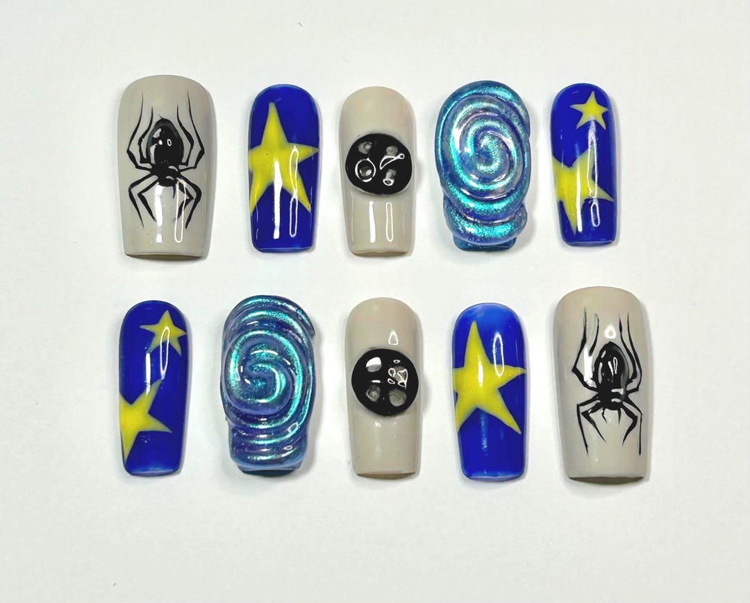 Coraline Themed Chrome Nails! Handmade Reusable Press on Nails. Luxury ...