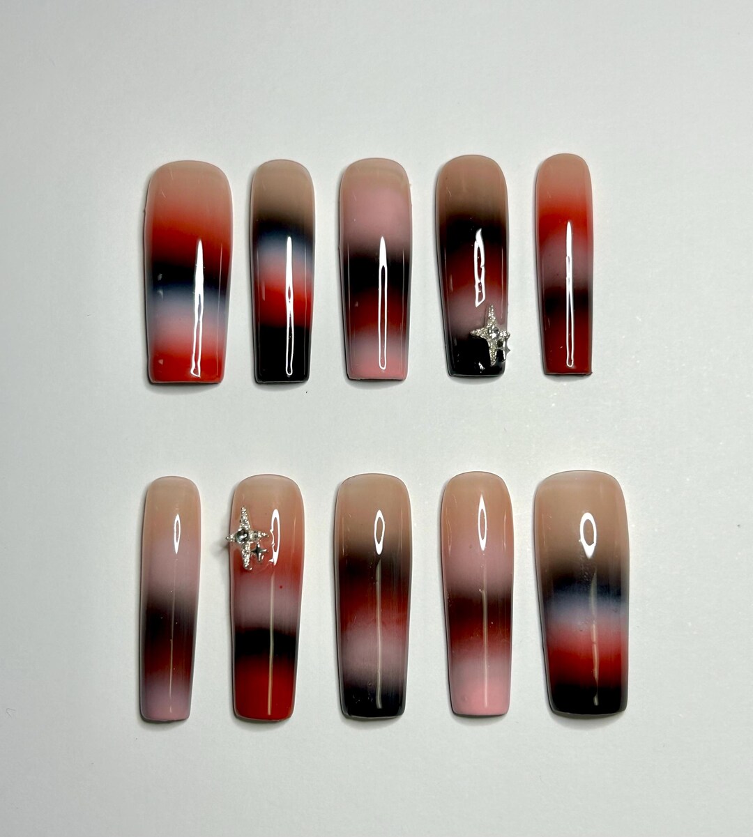 Hand Painted Fall Blend Nails Airbrush Design: Handmade Reusable Luxury ...