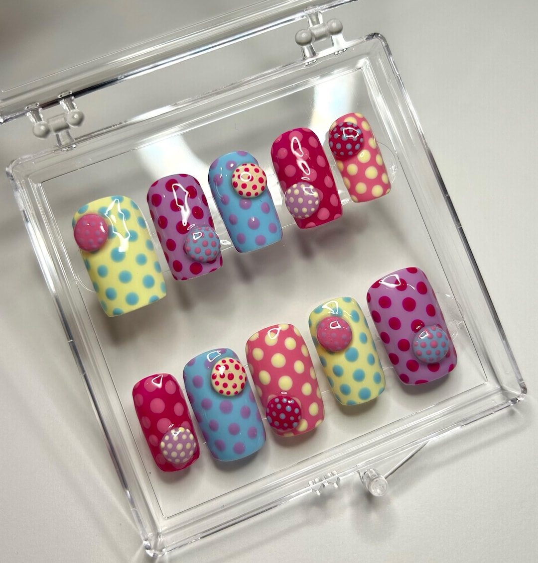 Hand Painted Spotted Blob Press on Nails: Reusable Luxury Manicure Set ...