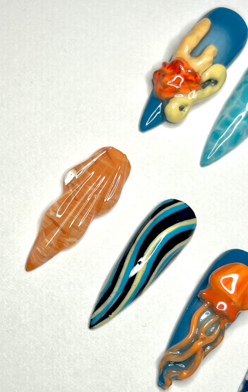 Coral Reef Aura Ocean Themed Nails! Handmade Reusable Press on Nails ...