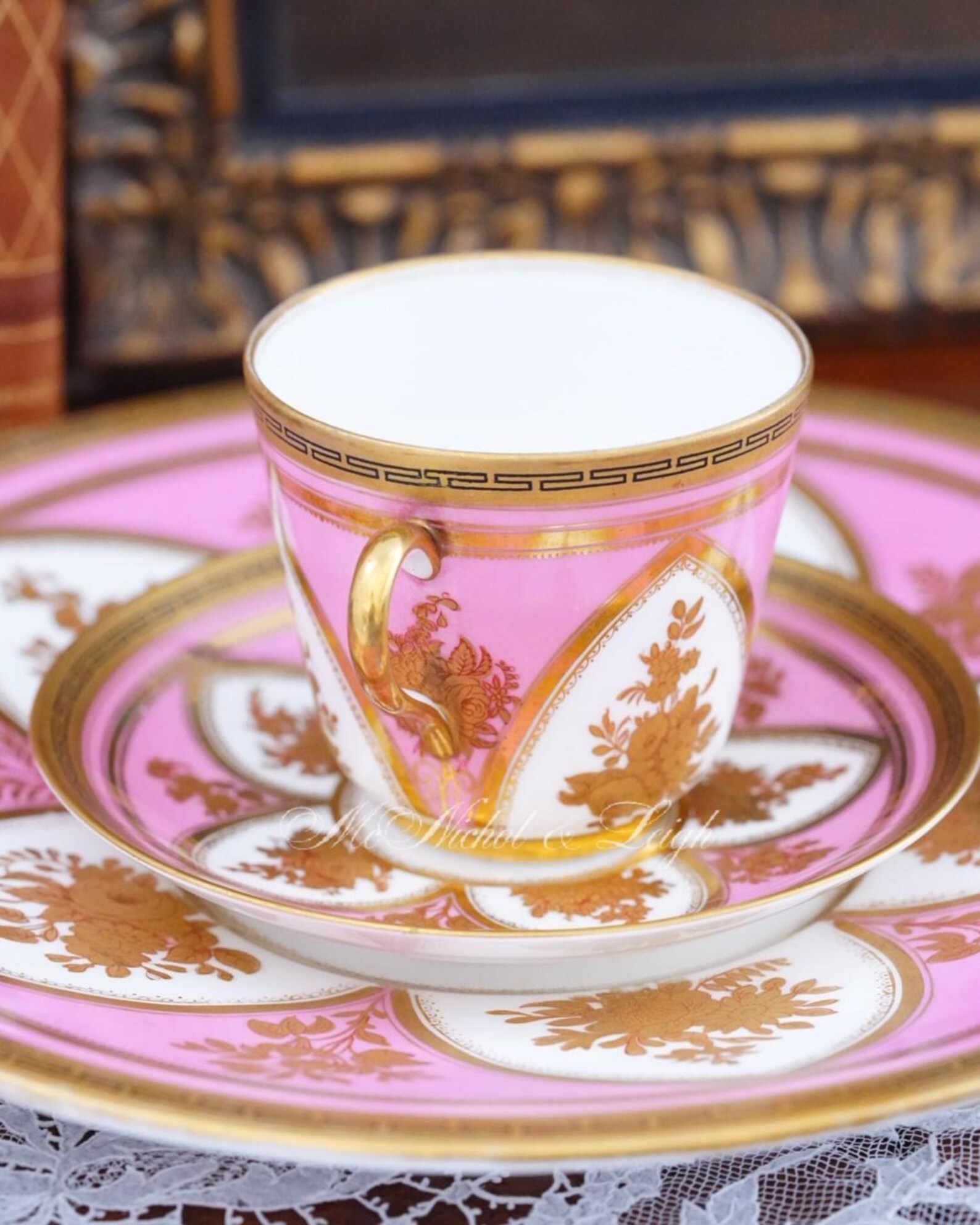 Antique Brown Westhead Moore Pink Cup and Saucer With Cake Plate, Late ...