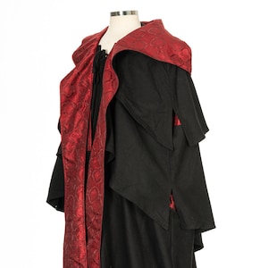 Necromancer Cloak 3 Layered Woollen Cloak in Black With Elaborate Red ...