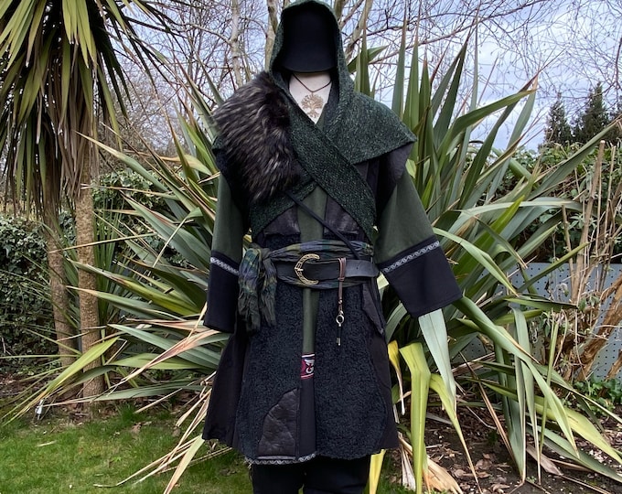 Shadow Assassin LARP Outfit - 6 Pieces; Green Hood, Faux Leather Fleece ...