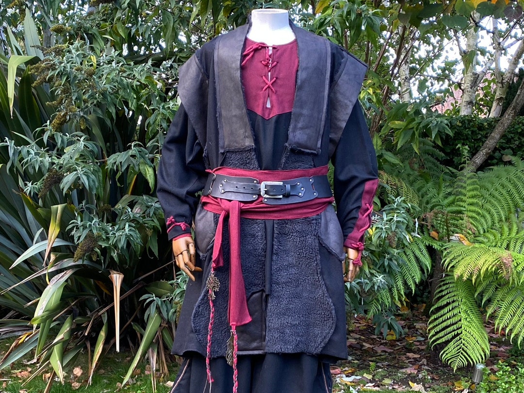 Medieval Ornate Patchwork Waistcoat - Black Faux Leather Fabric With ...