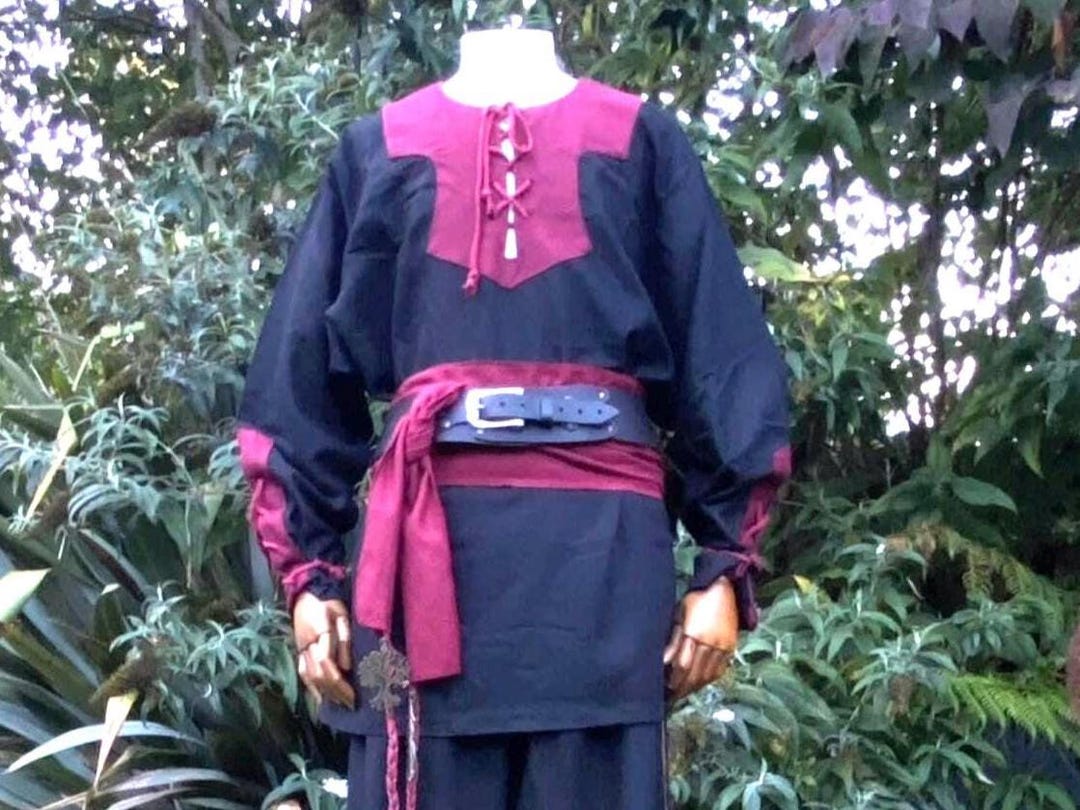 Viking Shirt, Black & Red Wool | Medieval Tunic for Pirate, Ranger ...