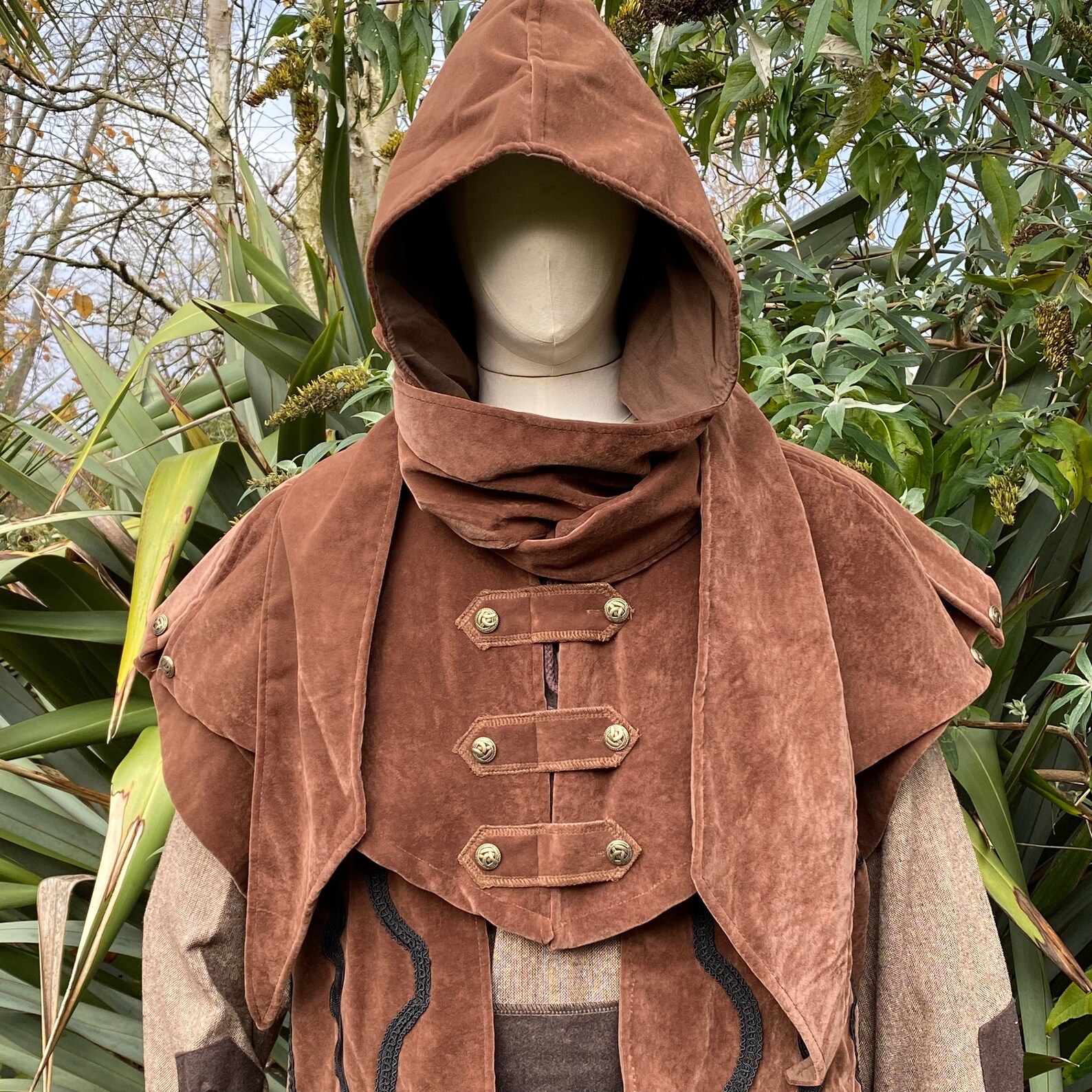 Medieval LARP Scarf Hood, Brown Wrap Around, Faux Suede, Rogue, Viking ...