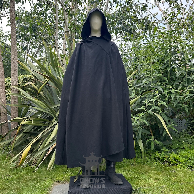 LARP Umhang mit Kapuze, schwarzer Wollumhang, Renaissance Faire Kapuzen ...
