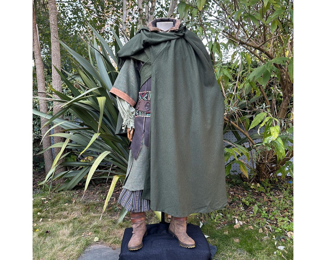 Hooded Cloak and Robe - Green Wool | Cape for LARP, Ranger, Rogue ...