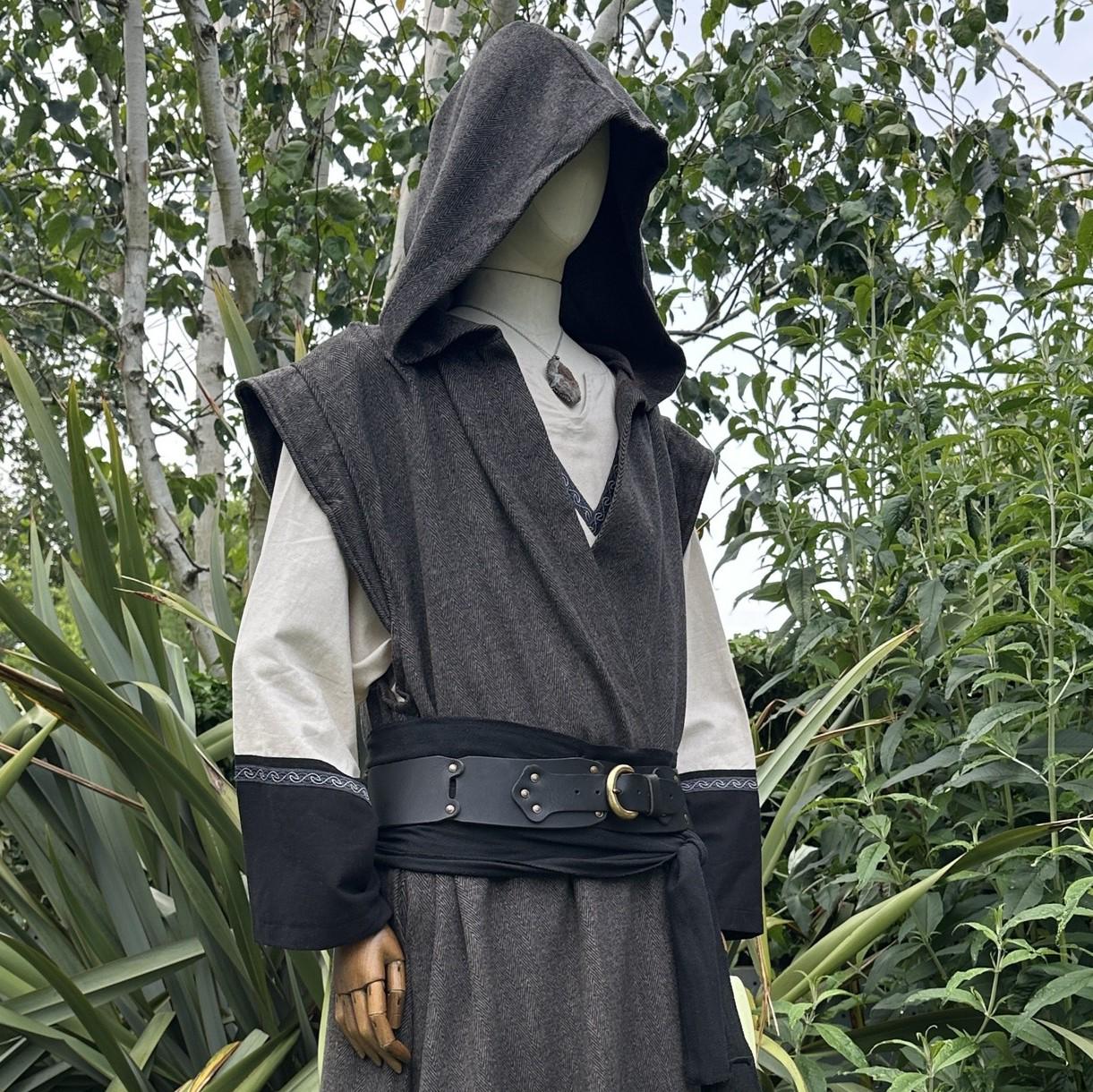 LARP Robe With Hood, Brown Herringbone Wool, Renaissance Faire Hooded ...
