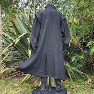 Medieval Noble LARP Robe, High Collar, Black Textured Wool, Fur Sleeves ...