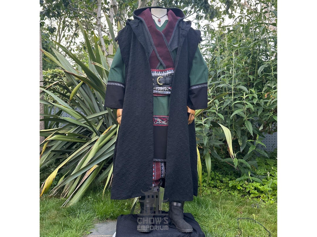 LARP Robe With Hood, Sleeveless Black Cotton Robe, Renaissance Faire ...