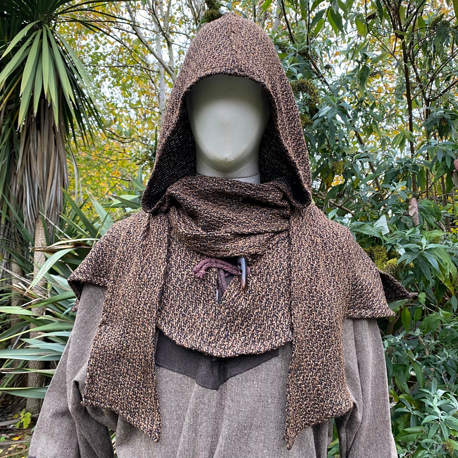 Medieval LARP Scarf Hood, Brown Wool, Cowl, Gugel, Mantle, Assassin ...