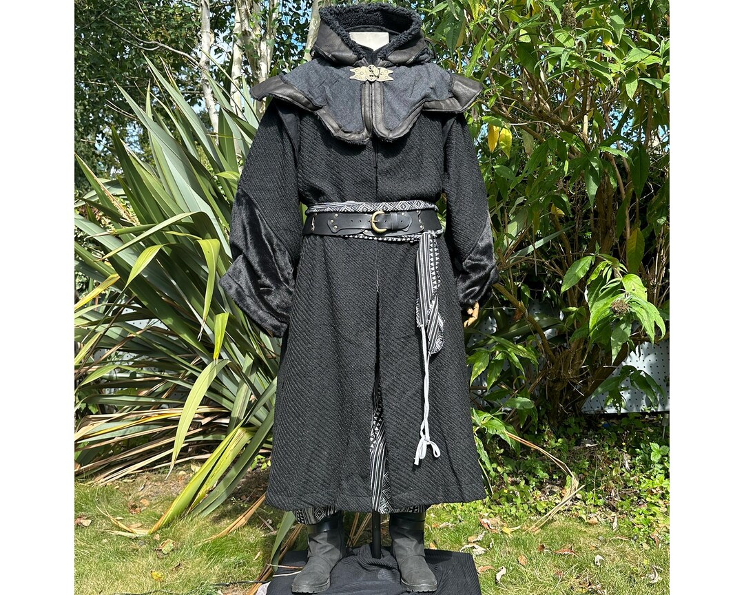 Dark Master LARP Outfit 5 Pieces Black Robe, Layer Hood, Arm Wraps ...
