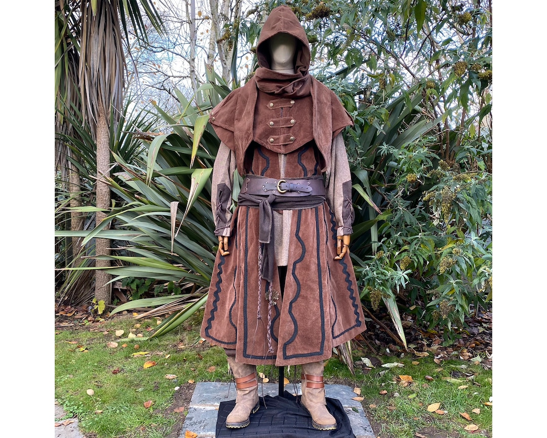 Dwarf Merchant LARP Outfit 2 Pieces Brown Suede Effect Panel Waistcoat ...