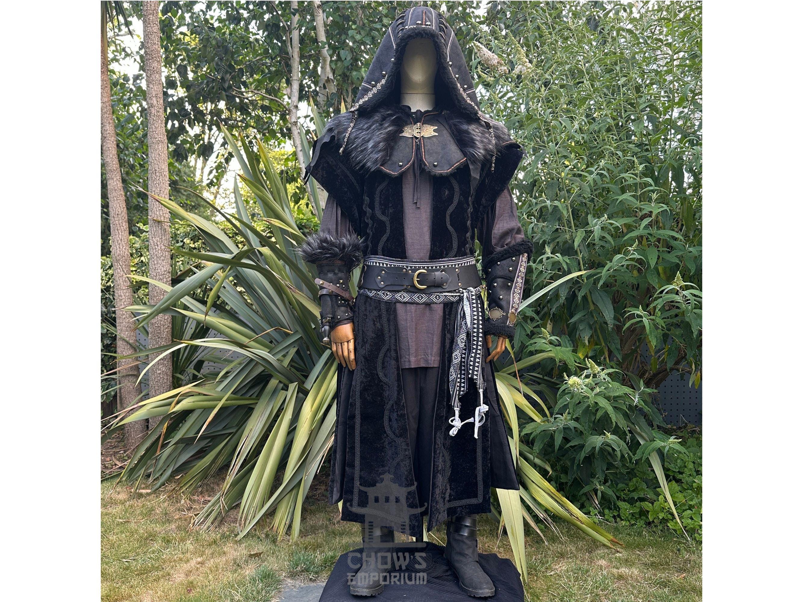 Medieval Necromancer LARP Outfit, 4+ Pcs, Waistcoat, Hood, Vambraces ...