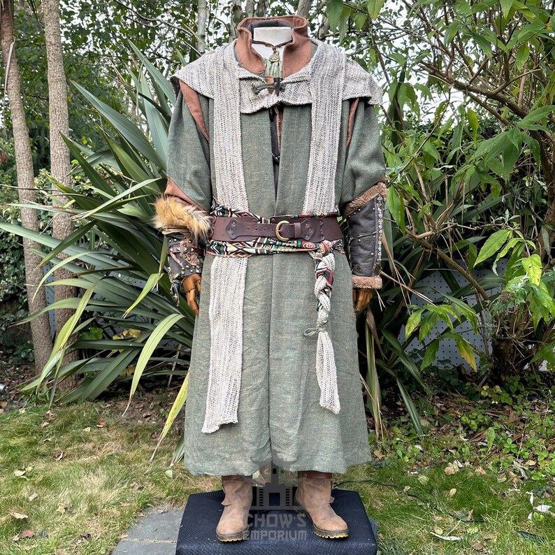 LARP Robe With High Collar, Green & Brown, Renaissance Faire Robe ...