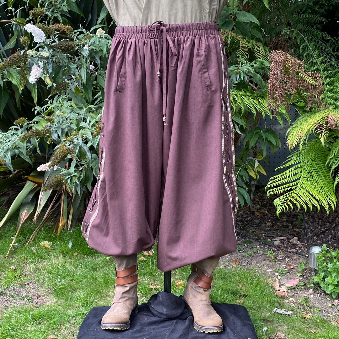 LARP Hero Pants Loose Brown Cotton/linen Mix Trousers With Side Lace ...
