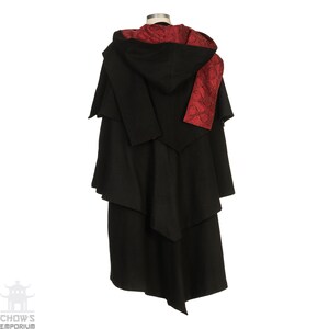 Necromancer Cloak 3 Layered Woollen Cloak in Black With Elaborate Red ...